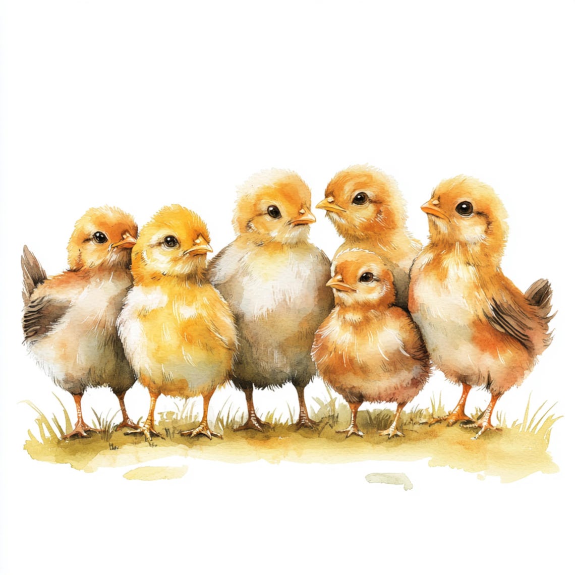 10 Printable Chicks Art, Watercolor Fluffy Chicks, Gift Decor, Autumn ...