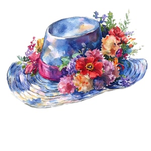 10 Printable Floral Hat, Woman Hat, Watercolor Clipart, High Quality ...