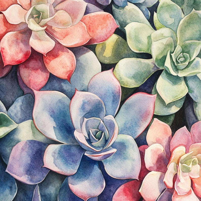 Printable Succulent Decor, Watercolor 10 Images, Succulent Botanical ...