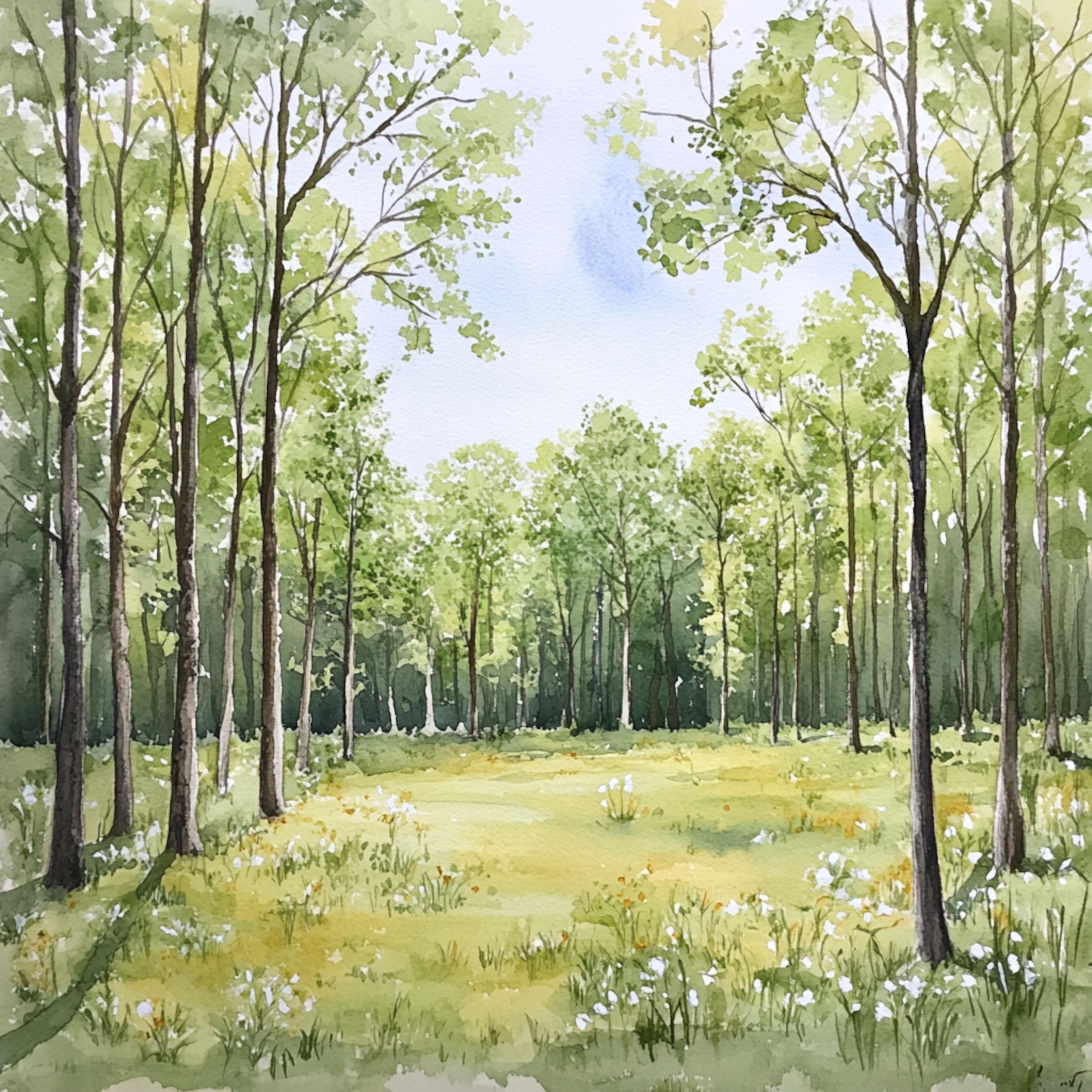 10 Printable Spring Forest, Watercolor Art, Spring Forest, Green Forest ...