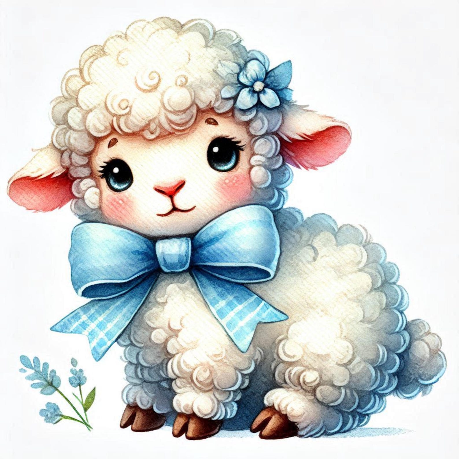10 Printable Cute Baby Sheep Clipart, Watercolor Sheep, Sheep Girl ...