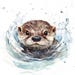 10 Printable Little Otter, Watercolor Swimming Otter, Cute Wild Animal ...