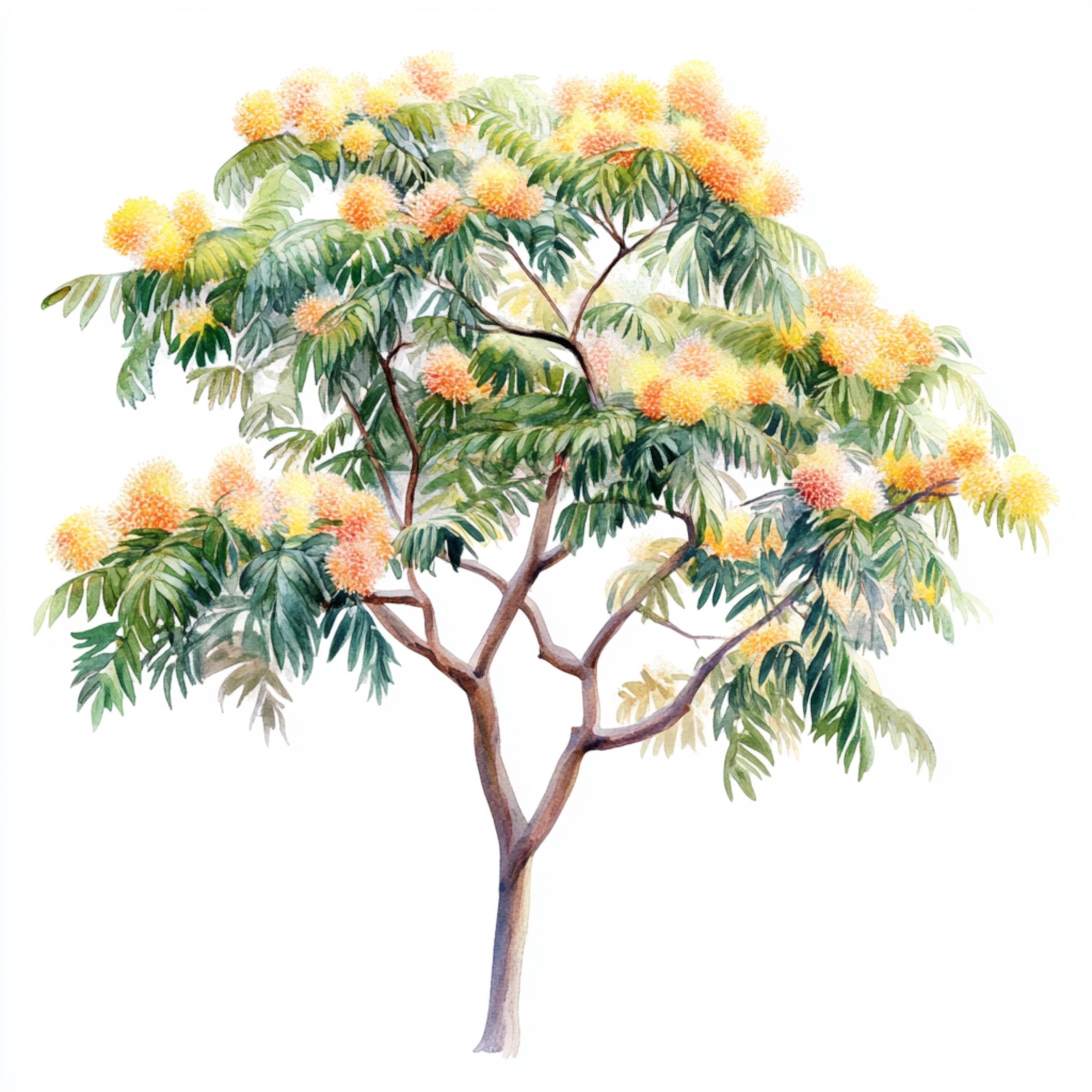 10 Printable Mimosa Tree, Watercolor Blossom Mimosa, Persian Silk Tree ...