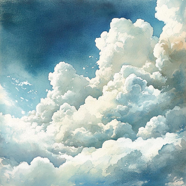 Printable Clouds, Watercolor Cloud, Blue Heaven Clipart, Printable JPG ...