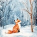 Printable Fox Clipart, Watercolor Art, Winter Fox in Forest, Printable ...