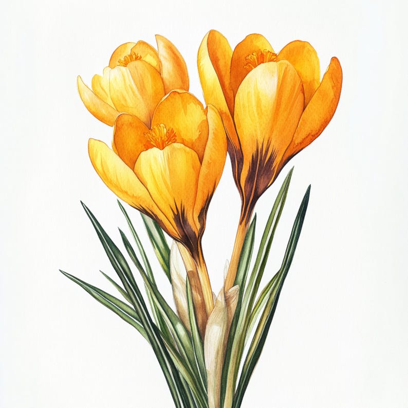 Printable Yellow Crocus Flower Decor, Crocuses Watercolor Images ...