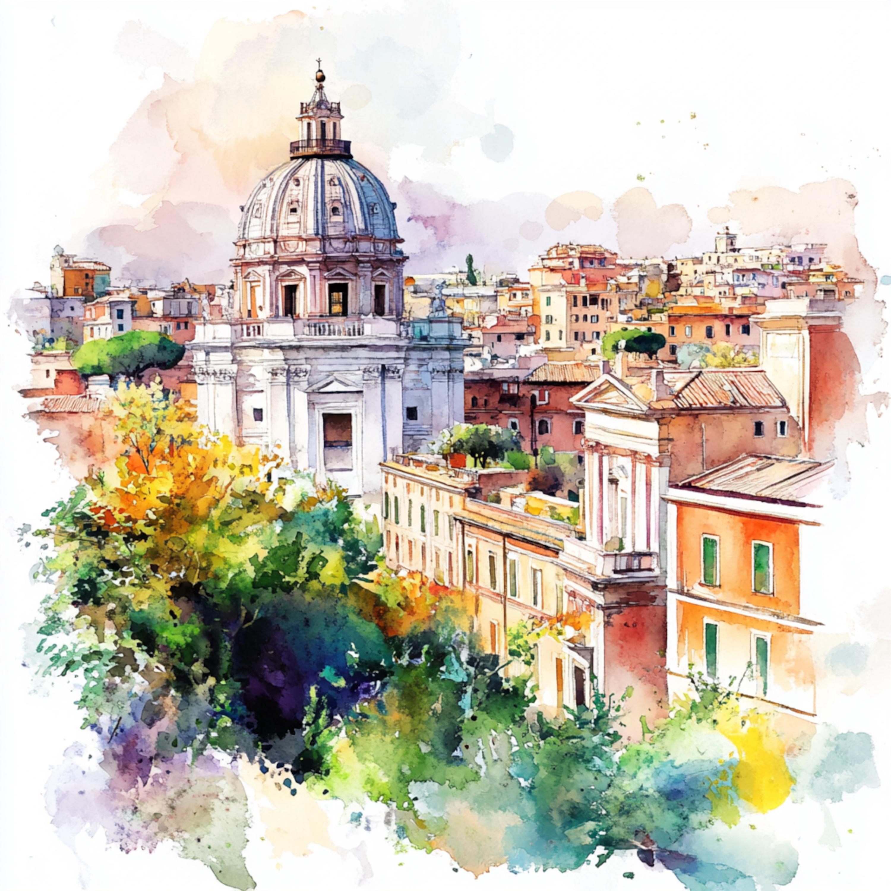 Spring Rome Card, Printable Watercolor Italy, Rome Watercolor, Easter ...