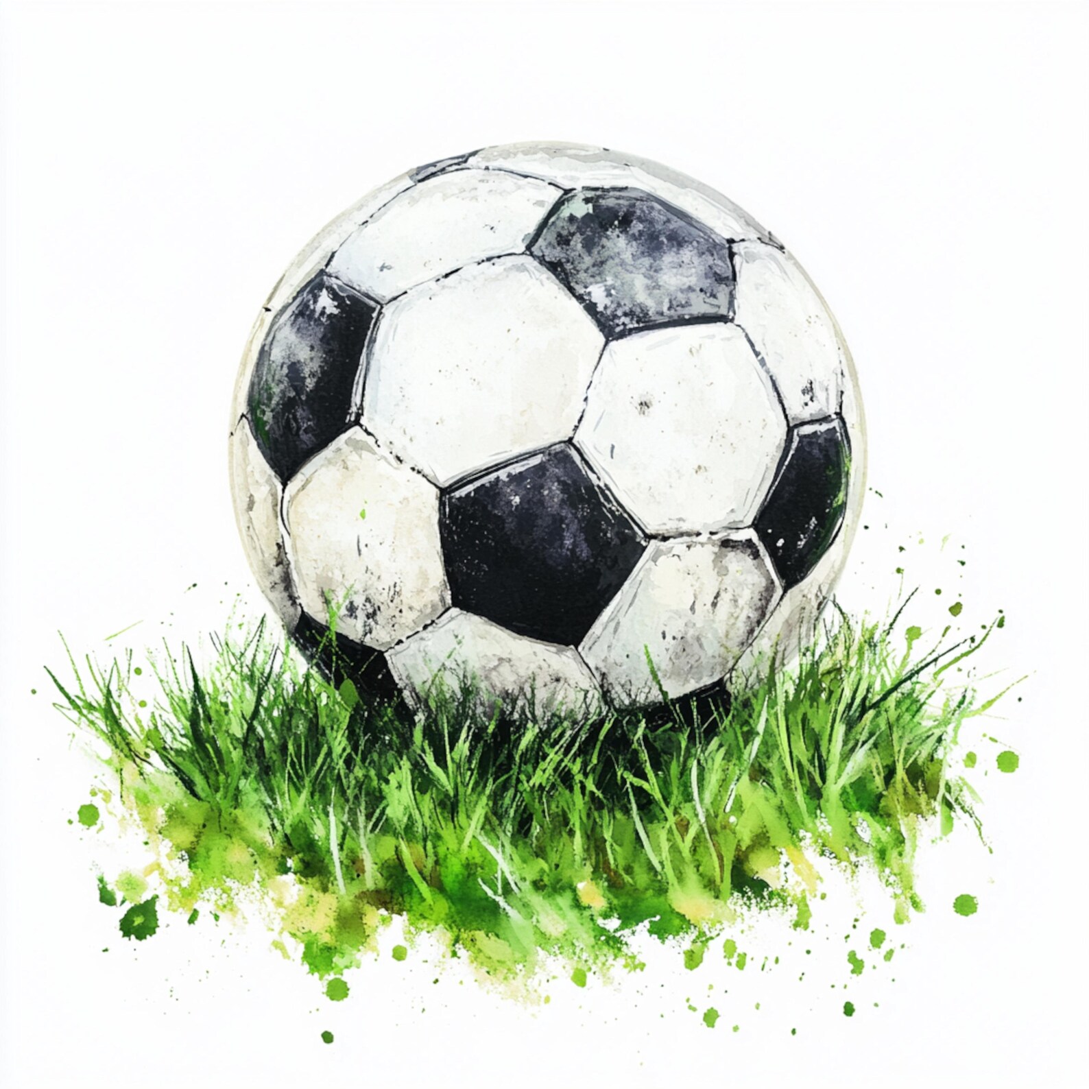 Printable Socker Ball Clipart, Watercolor Ball on Grass, Printable JPG ...