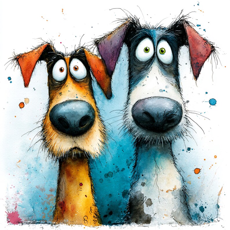 14 Printable Whimsical Dogs, Watercolor Funny Dogs, Family Dogs, Quaint ...