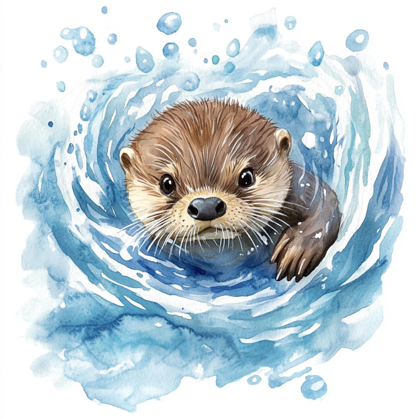 10 Printable Little Otter, Watercolor Swimming Otter, Cute Wild Animal ...