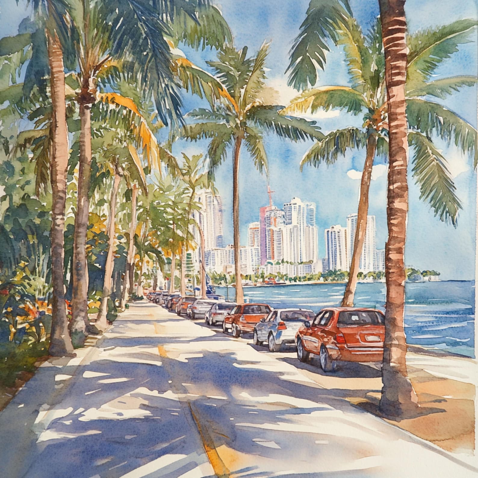 10 Printable Miami Beach, Coast Landscape Art, Florida Art, Miami Ocean ...