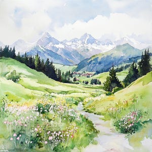 Printable Alps Landscape Art, Alps Art, Mountain Landscape Art ...