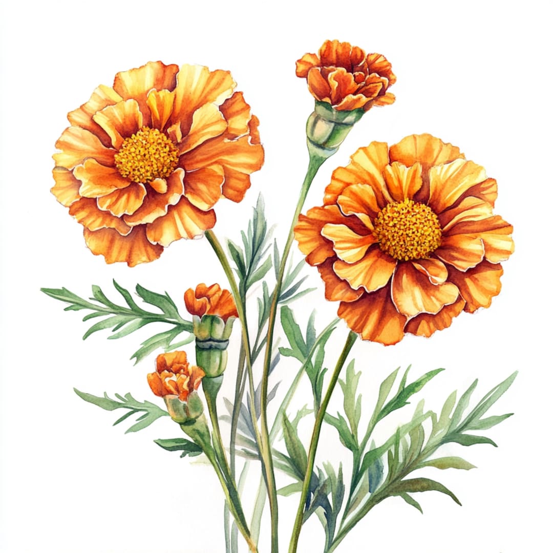 10 Printable Marigold Flowers Decor, Watercolor Marigolds, Marigold ...