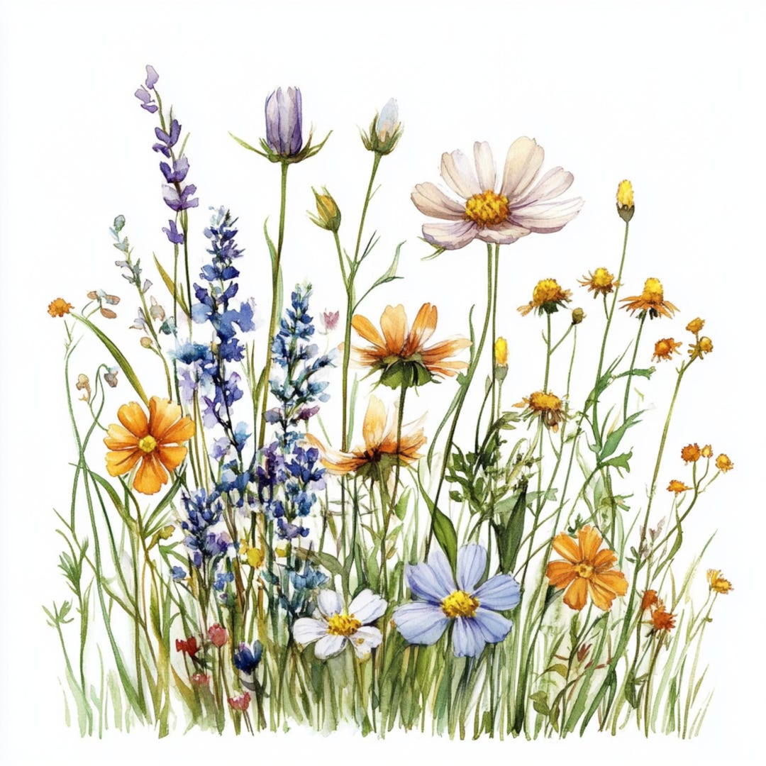 10 Printable Wildflowers Decor, Watercolor Flowers, Wildflower ...