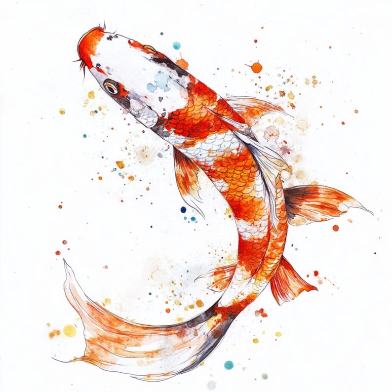 Printable Koi Fish Clipart, Koi Fish Watercolor, Nautical Clip Art ...
