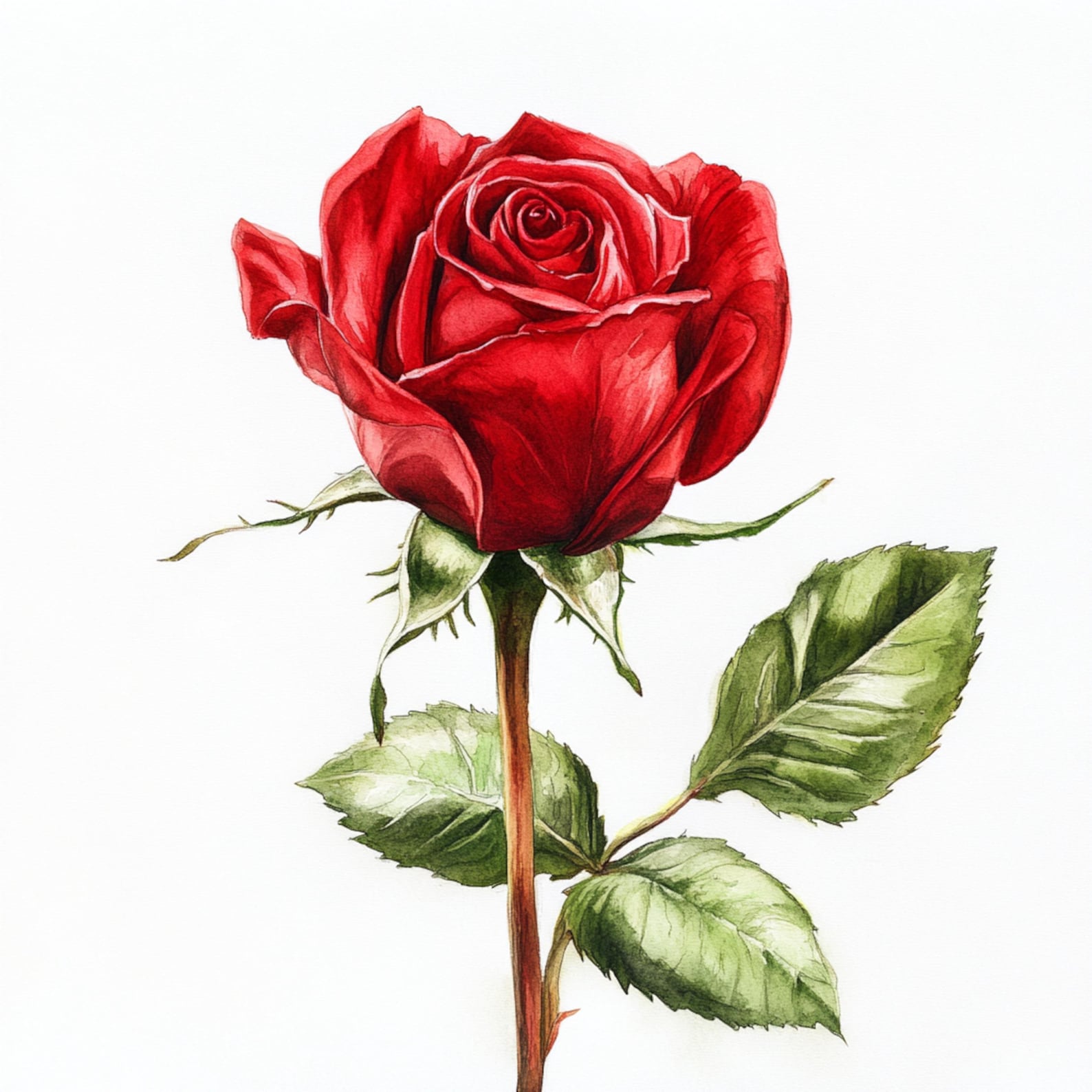 10 Printable Red Rose Arts, Watercolor Rose Bud, Rose Bud Botanical Art ...