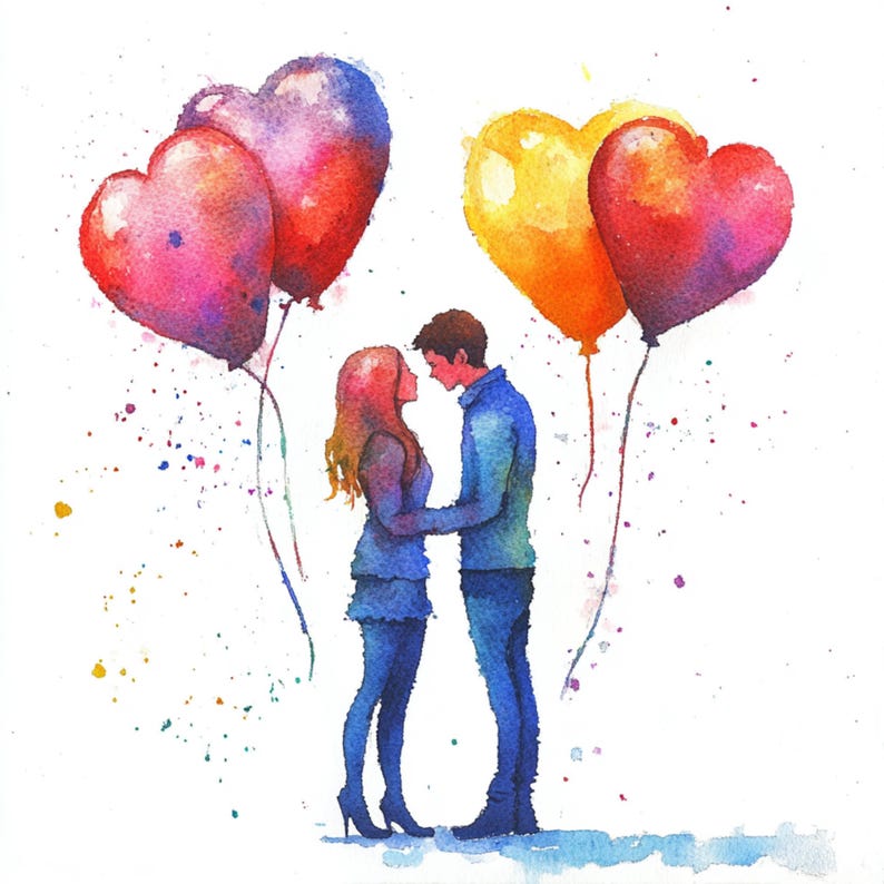 Printable Love Couple, Watercolor Fallen Love Couple, Cute Love Teens ...