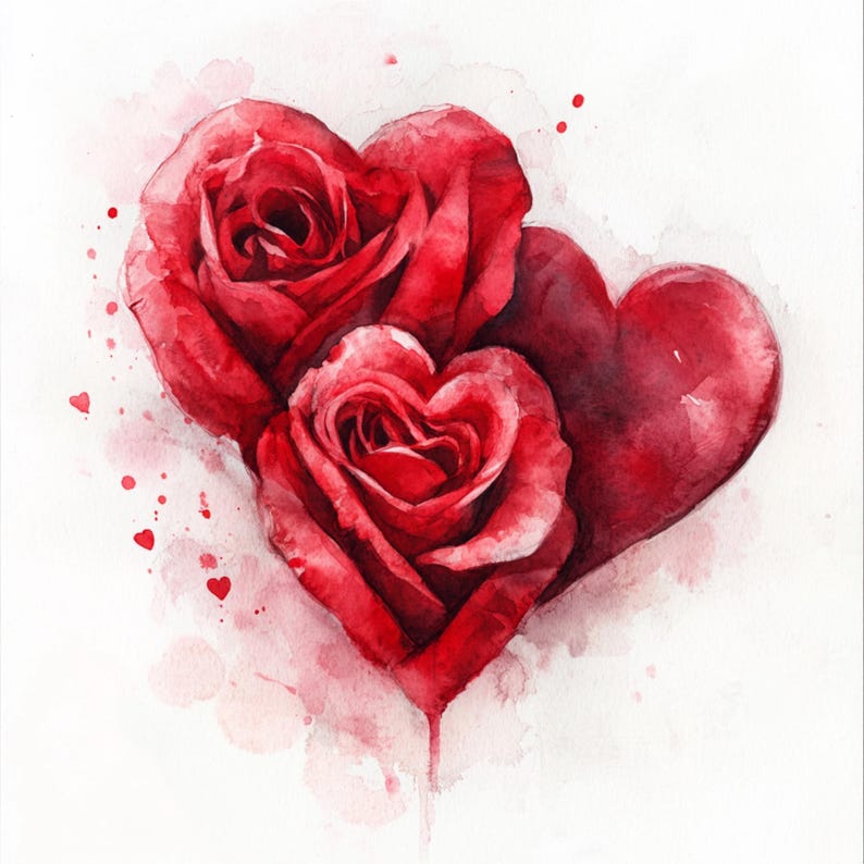 Printable Roses Heart Decor, Watercolor Images, Red Roses Art, Clip Art ...