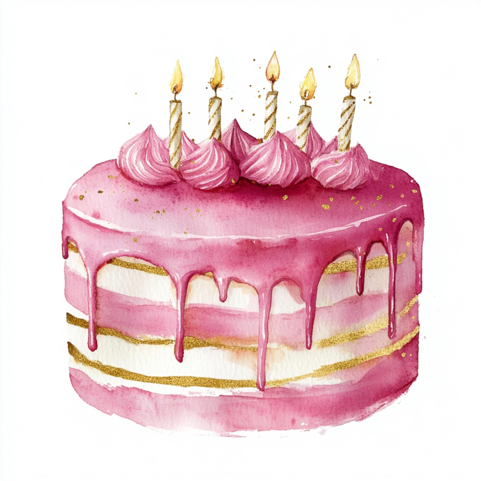 Printable Pink Cake, Watercolor Pink Gold Cake, Food Art Decor, 10clip ...