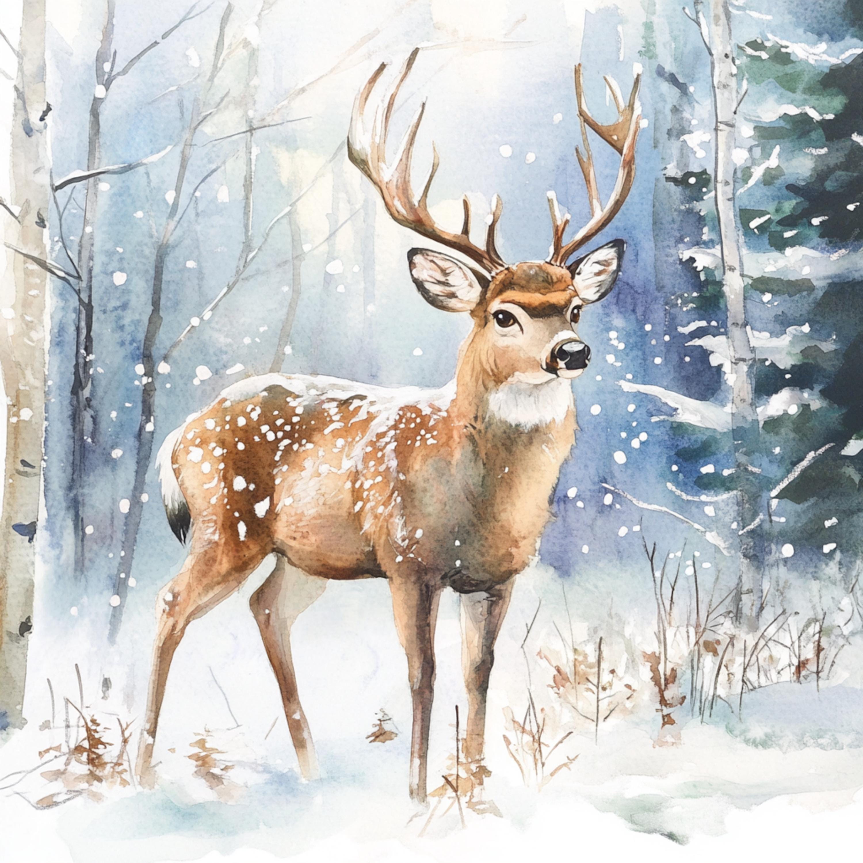 10 Deer Clipart, Deer in Winter Forest, Christmas Deer, Printable ...