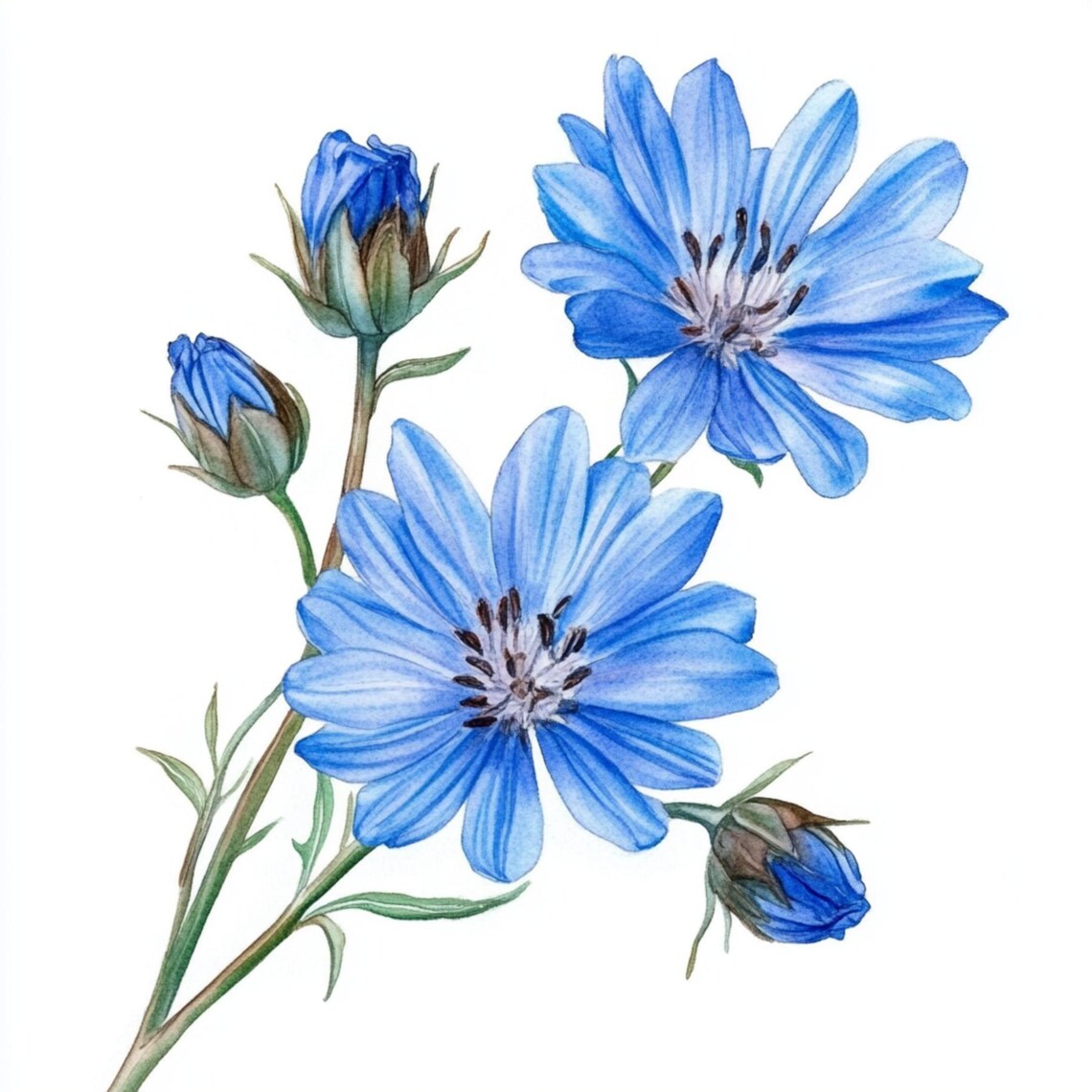 Printable Chicory Flower Decor, Chicory Watercolor Images, Wildflower ...