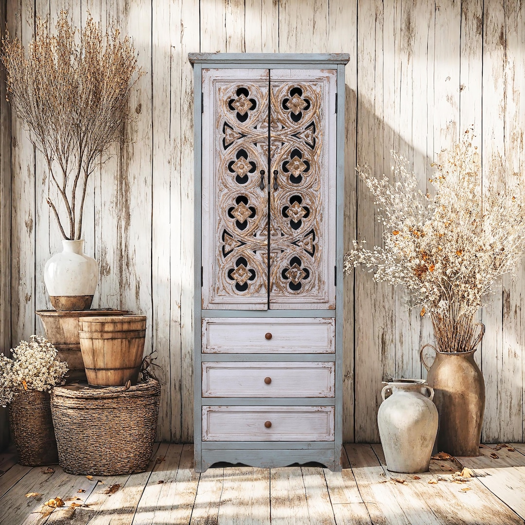 Rustic Tall Cabinet Vintage Wooden Storage Unit - Etsy