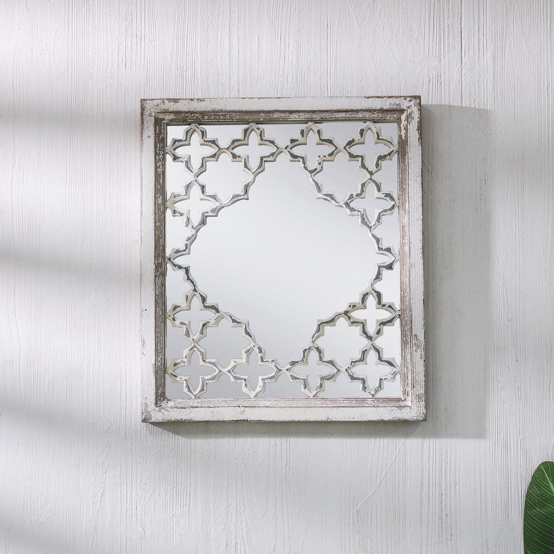 Square Farmhouse Wall Mirror – Vintage Distressed Wood Frame With ...