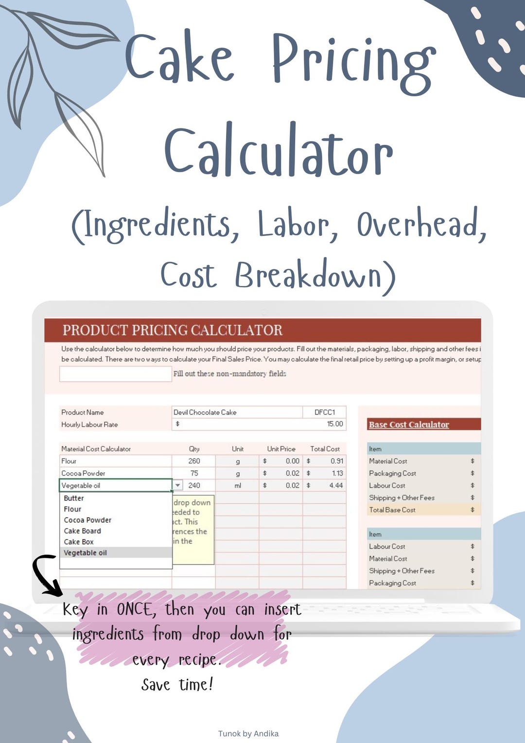 Cake Pricing Calculator Excel | Bakery Cost Calculator | Editable Cake ...