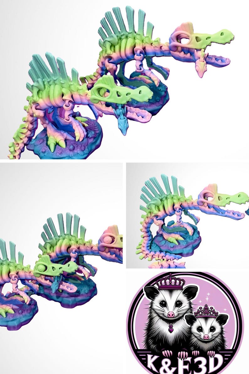 3D Printed Skeleton Spinosaurus With Stand and Bone Fish. Fidget ...