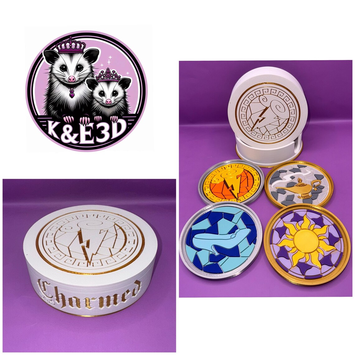 3D Printed Charmed Princess Coaster Set Rapunzel Aladdin Hercules ...