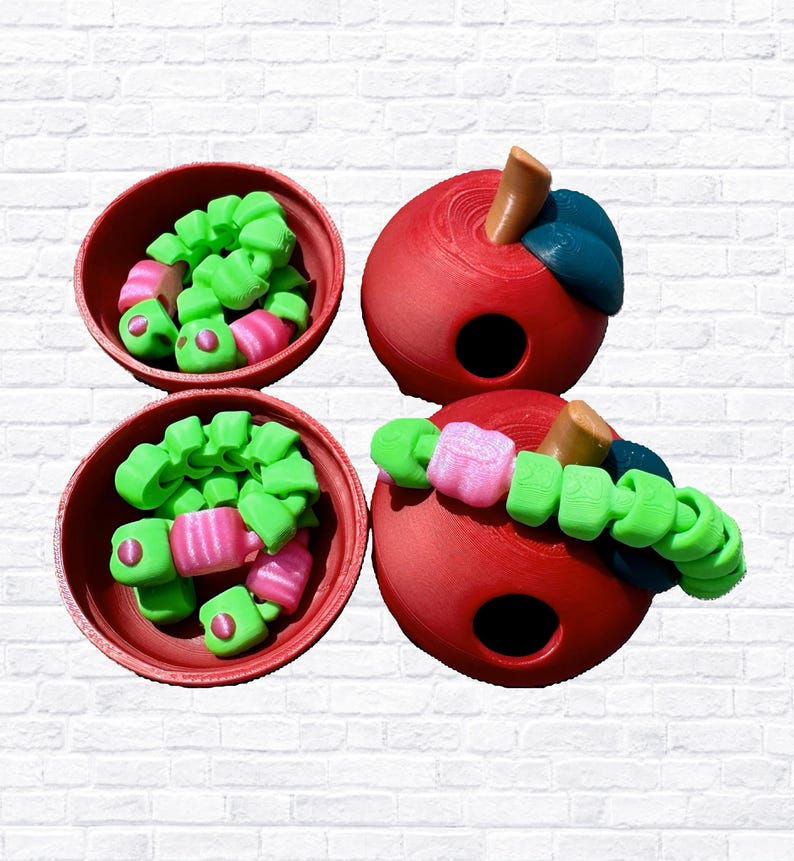 3D Printed Articulated Apple With Worm Fidget - Etsy