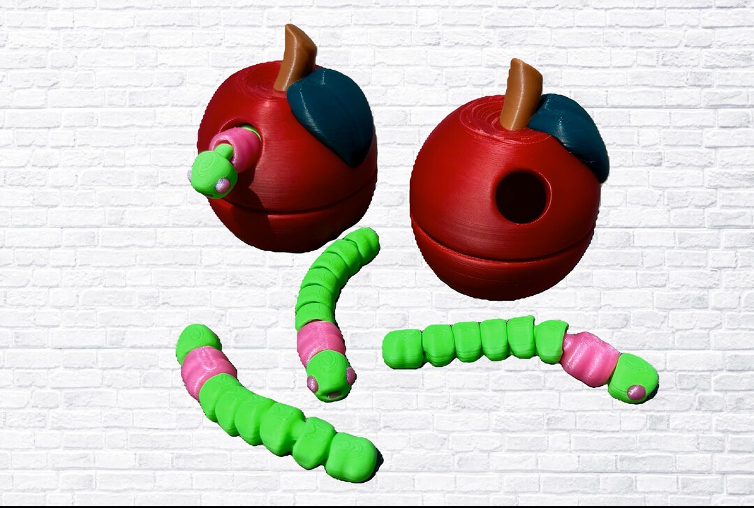 3D Printed Articulated Apple With Worm Fidget - Etsy
