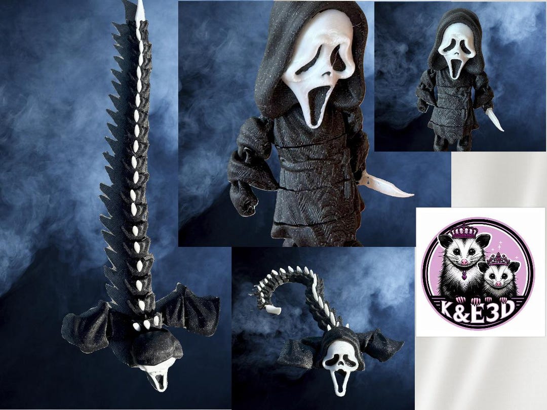 3D Printed Articulated Scream Ghostface Halloween Horror Dragon Figure ...