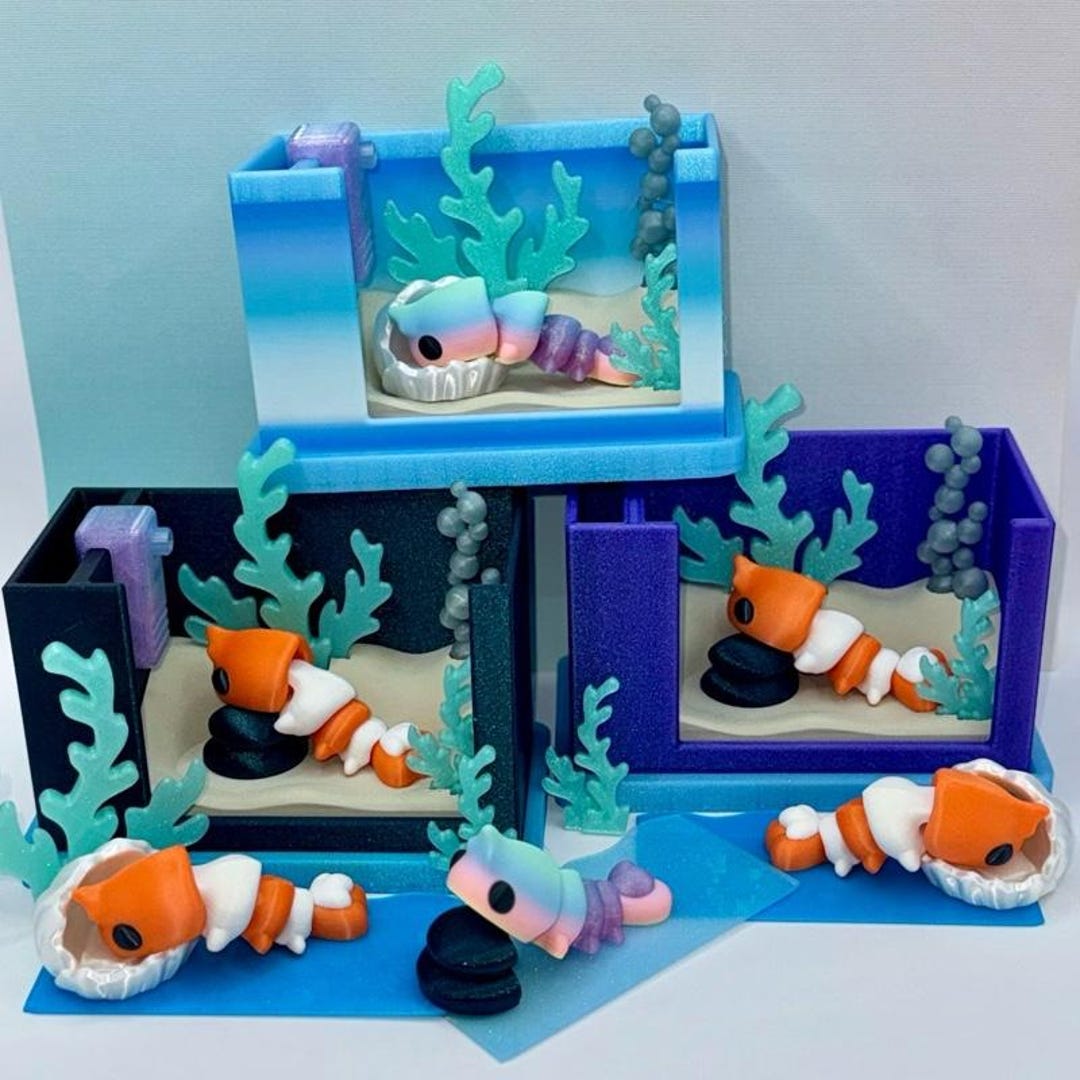 3D Printed Articulated Shrimp Tank With Aquarium Fidget - Colorful ...