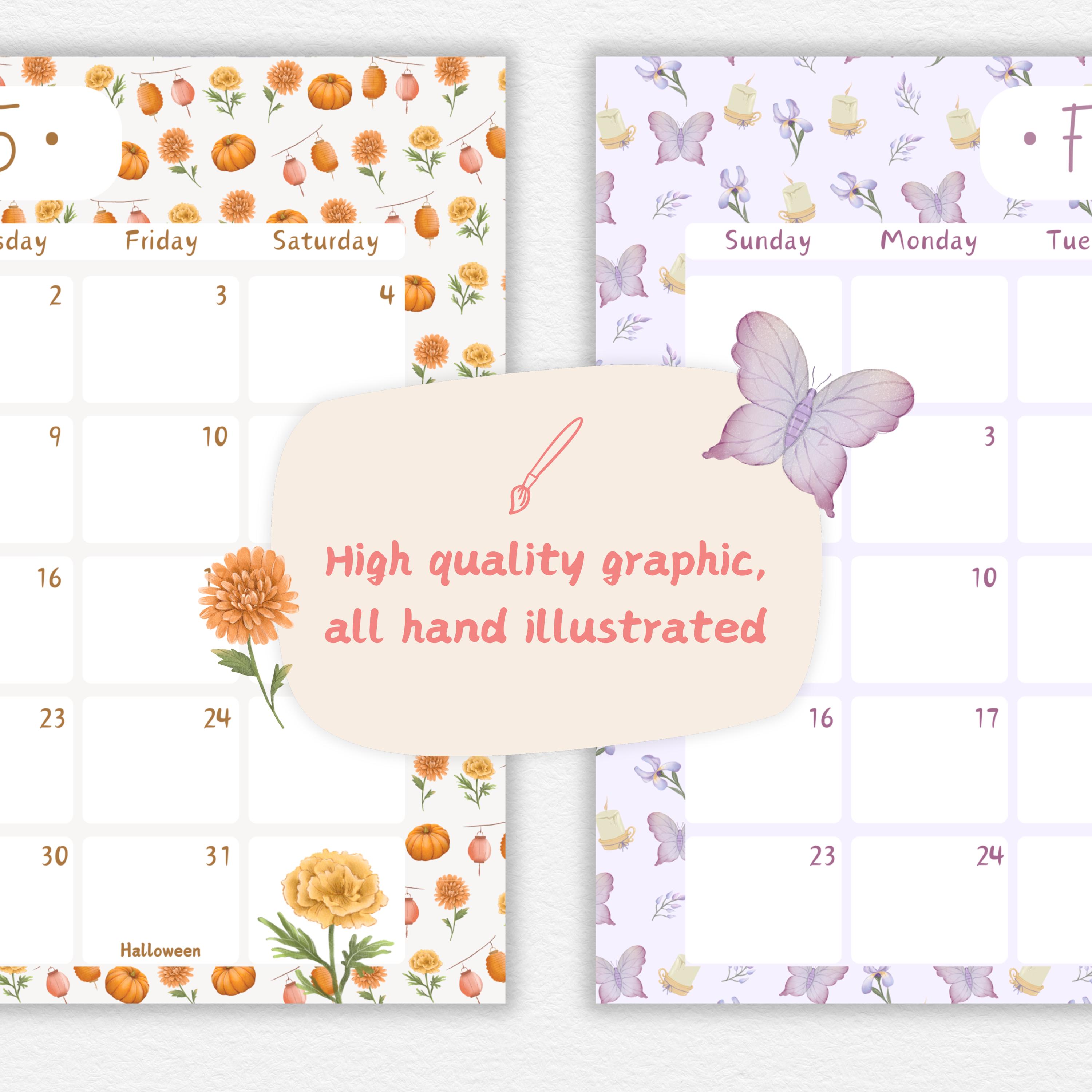 2025 Calendar Editable Printable, Canva Customised, Pattern Wall ...