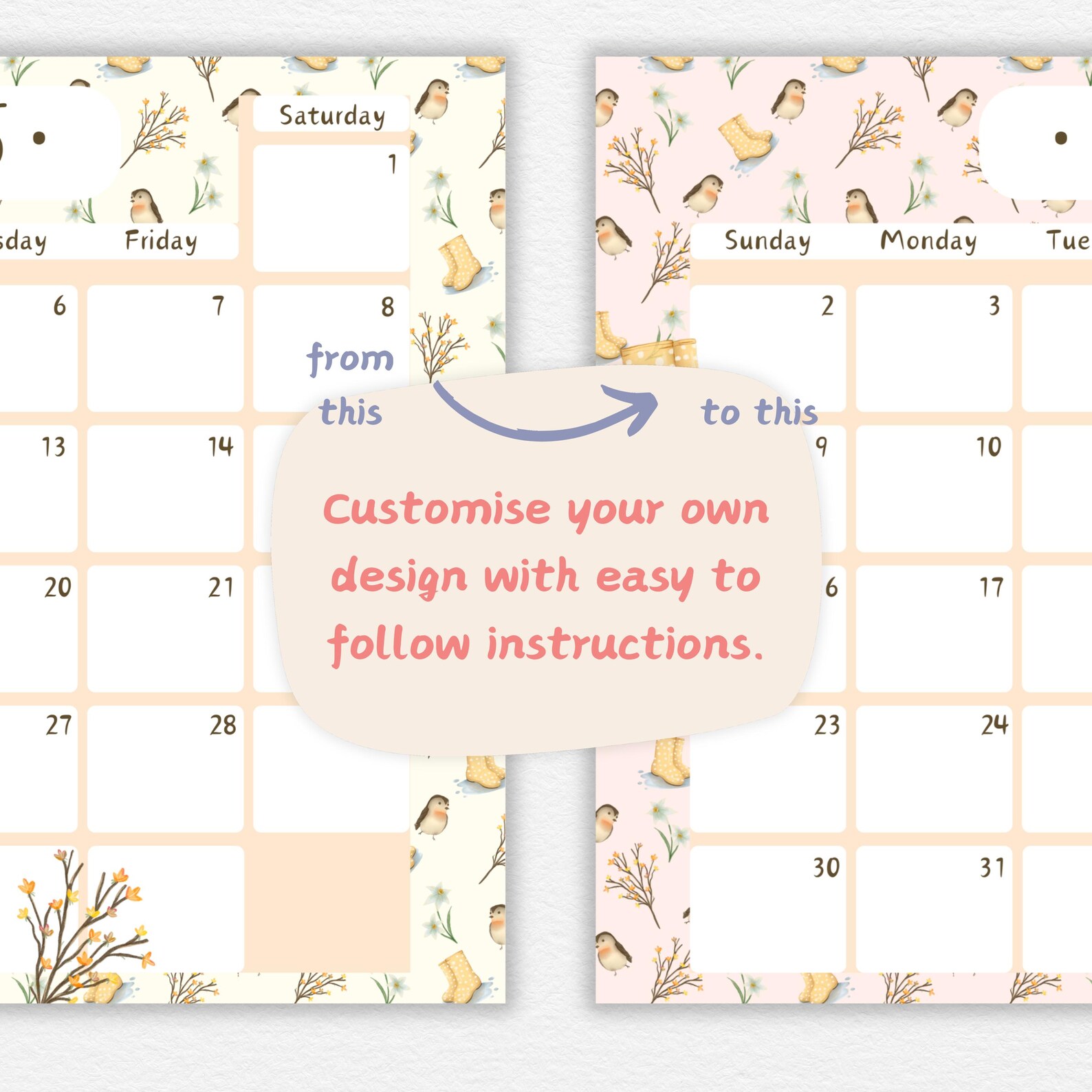 2025 Calendar Editable Printable, Canva Customised, Pattern Wall ...