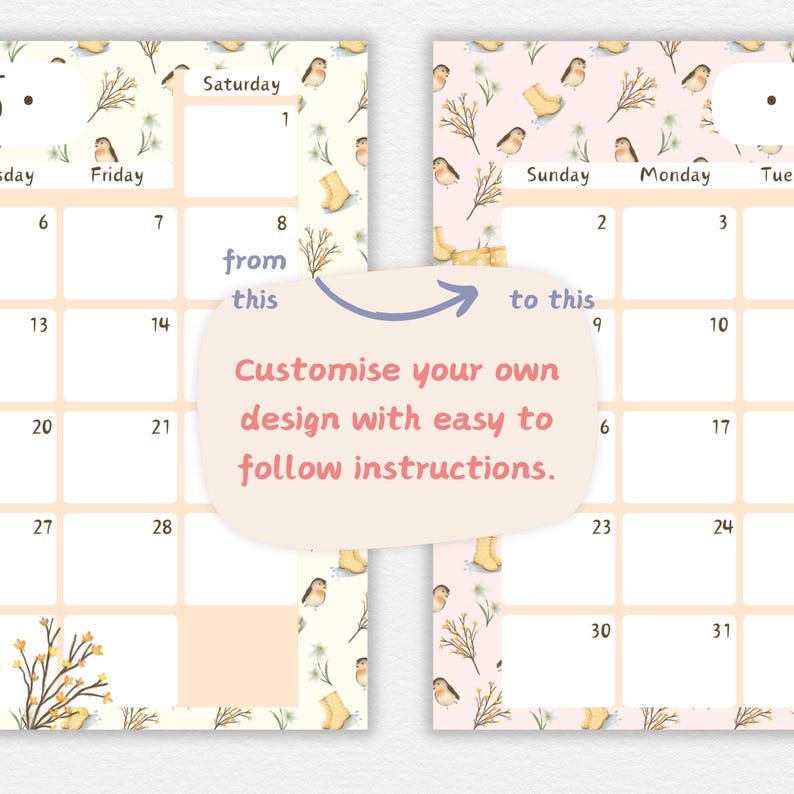 2025 Calendar Editable Printable, Canva Customised, Pattern Wall ...