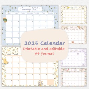 2025 Calendar Editable Printable, Canva Customised, Pattern Wall ...