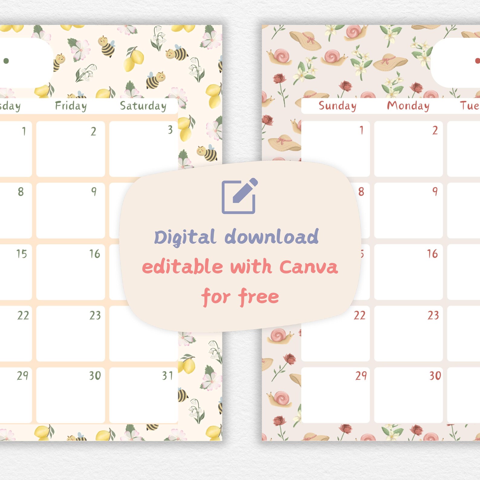 2025 Calendar Editable Printable, Canva Customised, Pattern Wall ...