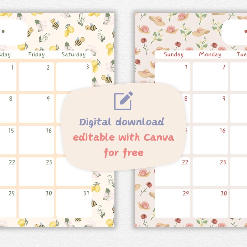 2025 Calendar Editable Printable, Canva Customised, Pattern Wall ...