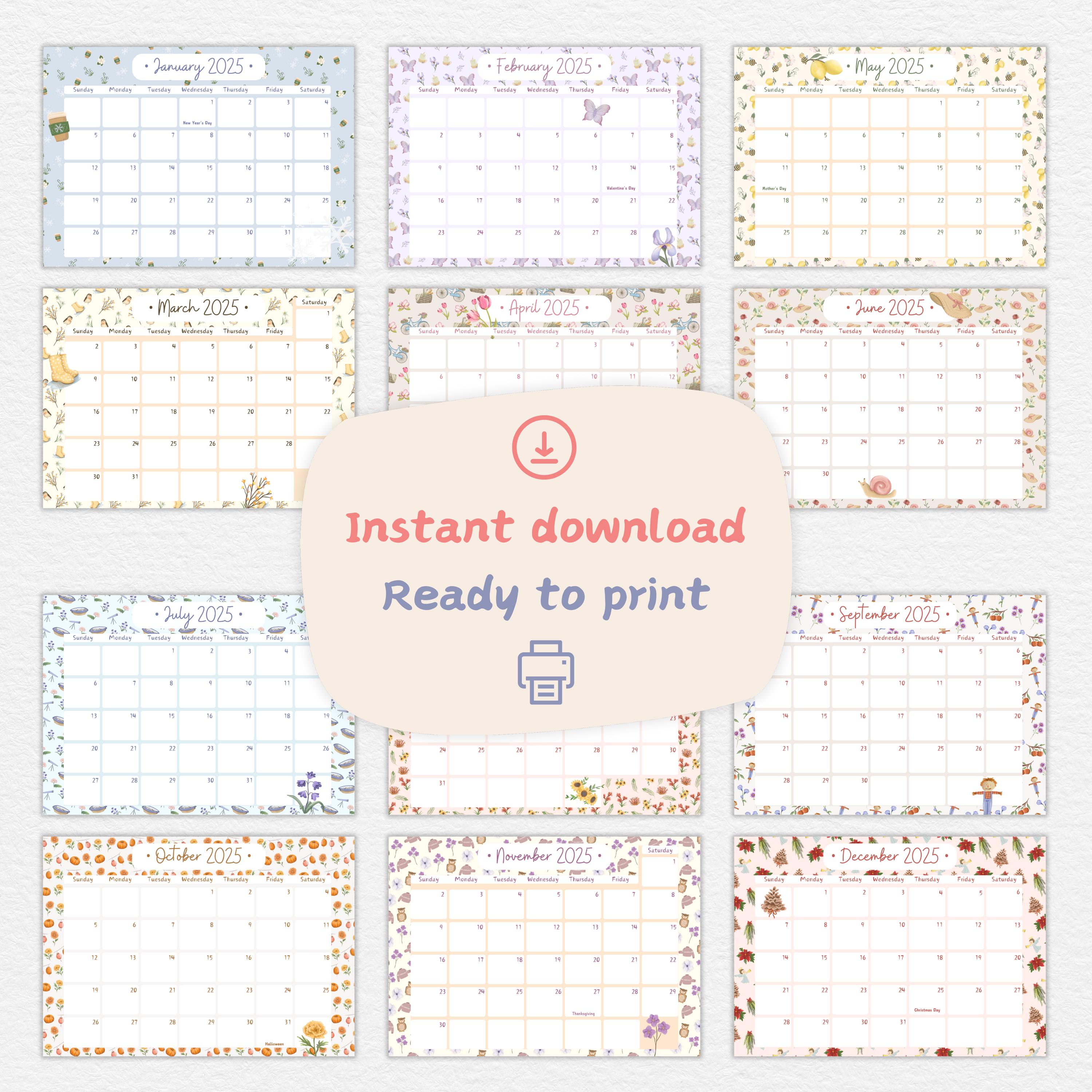 2025 Calendar Editable Printable, Canva Customised, Pattern Wall ...