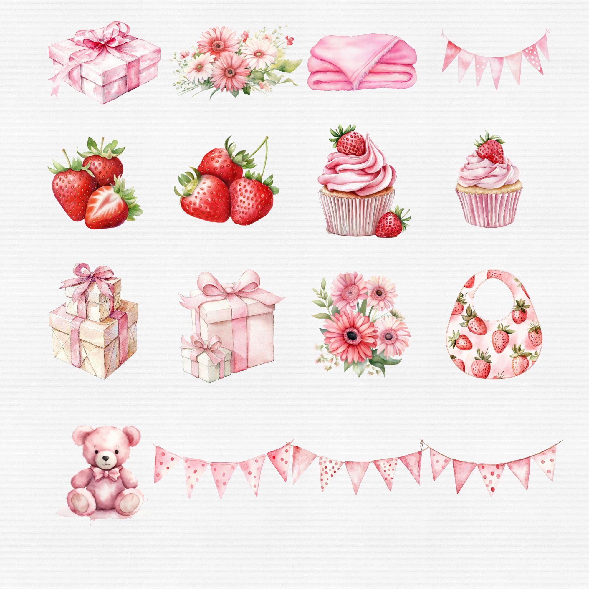 Berry Sweet Baby Shower Clipart, Strawberry Girl Clipart, Strawberry ...