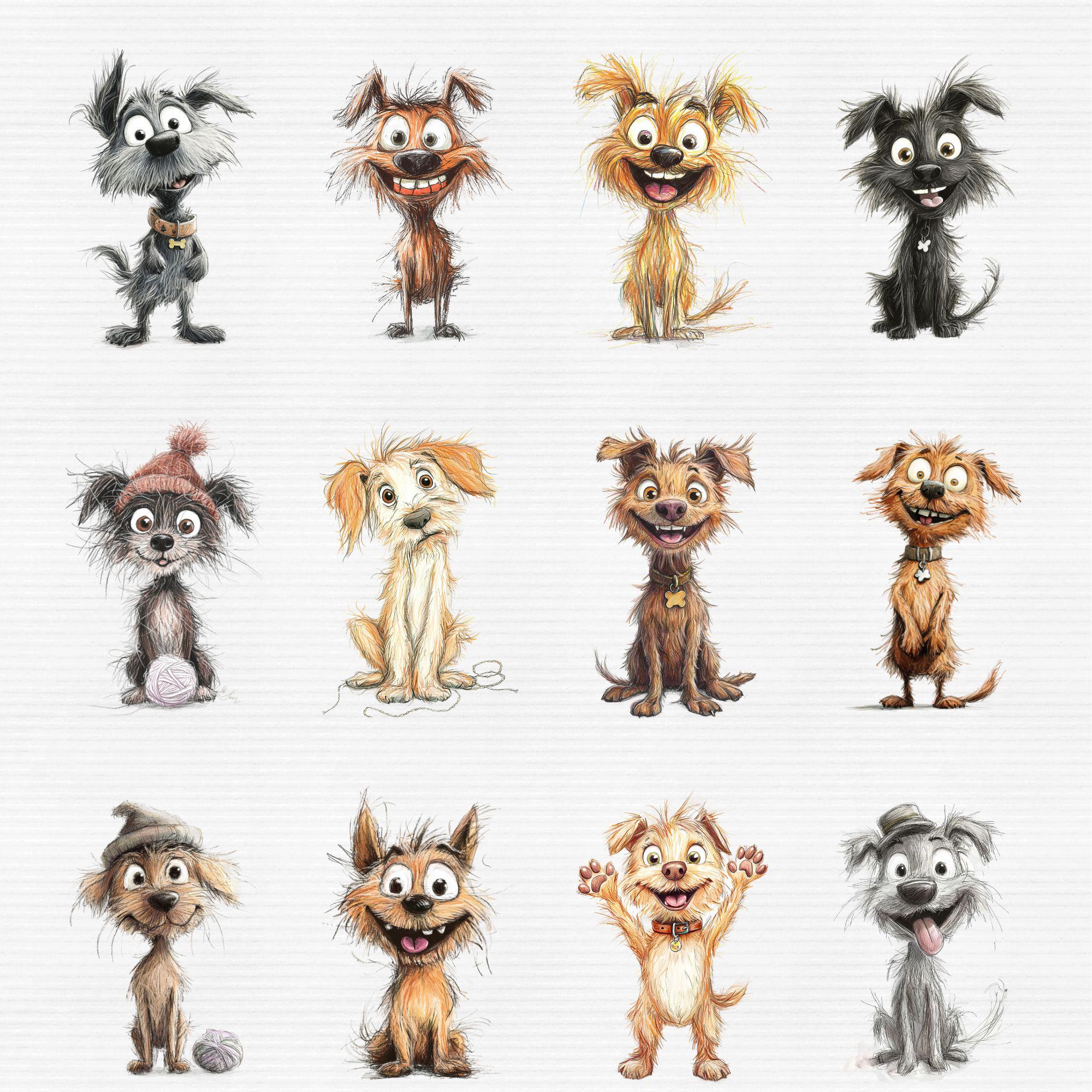 Frazzled Dog Clipart, Crazy Dogs Clipart, Quirky Dogs Digital Clipart ...