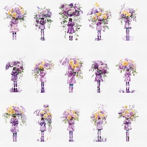 April Showers Clipart, Watercolor Floral Clipart Pastel Flowers Png ...