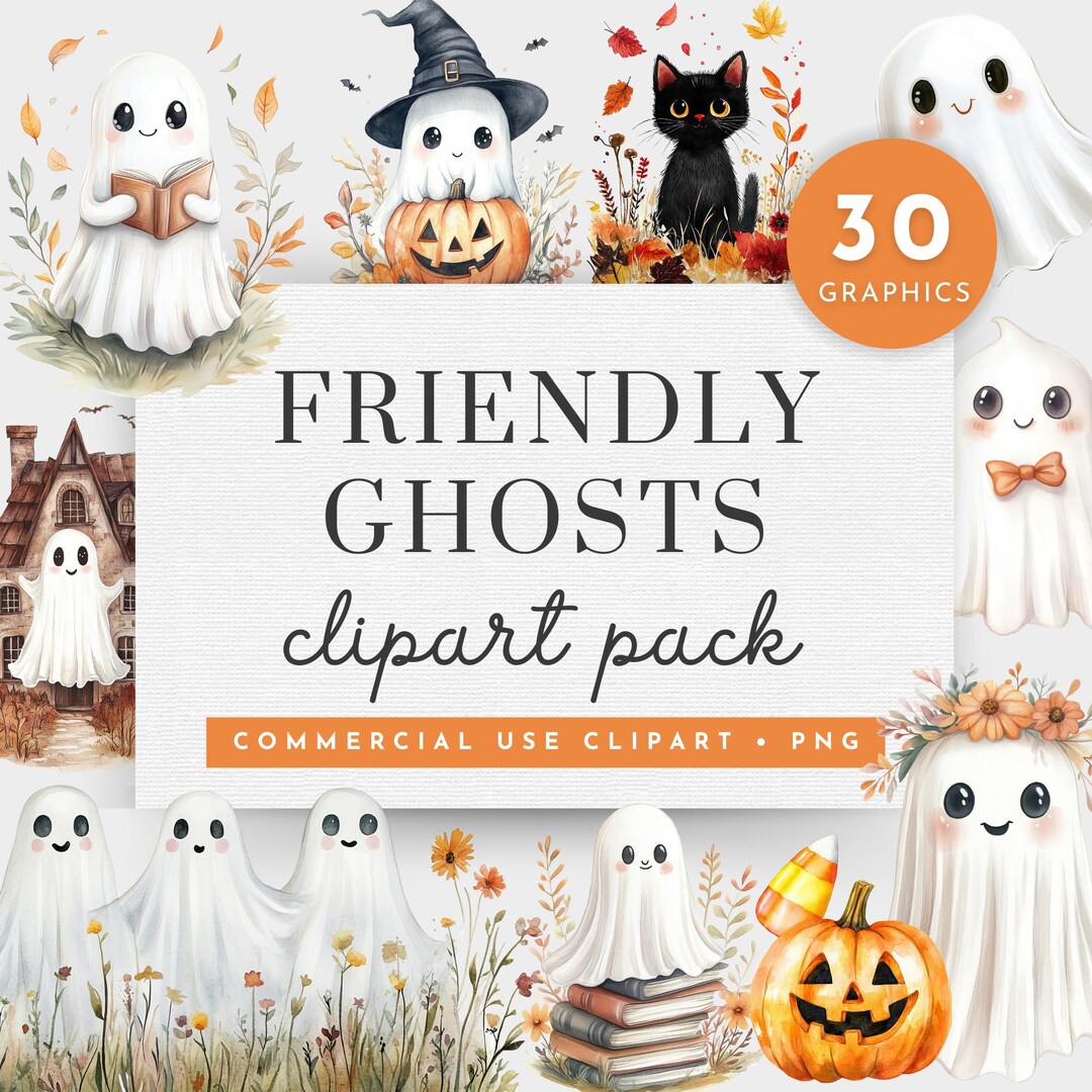 Boho Cute Ghosts Clipart, Boho Floral Fall Png Cute Halloween Ghost and ...