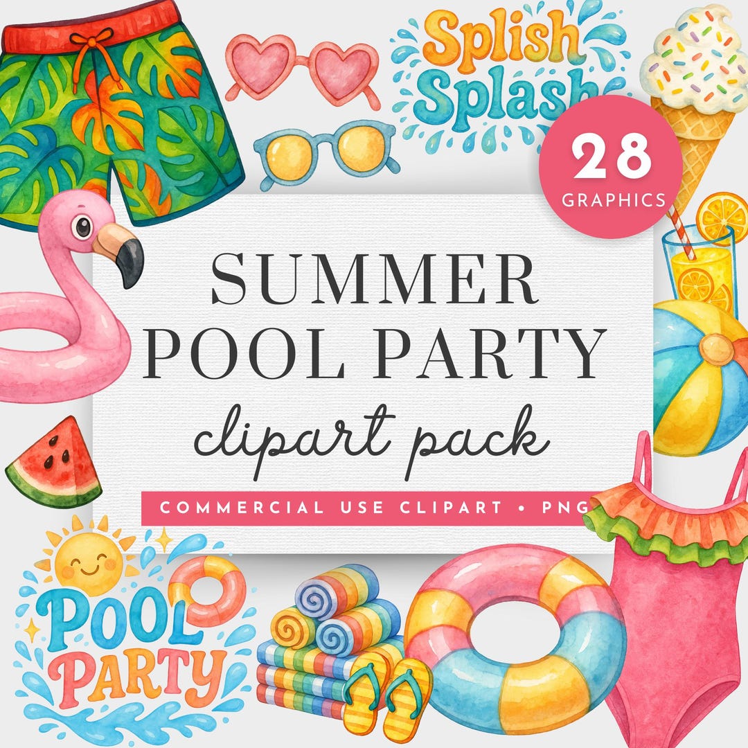 Pool Party Clipart Pastel, Pool Party Clipart Bundle, Pool Party ...