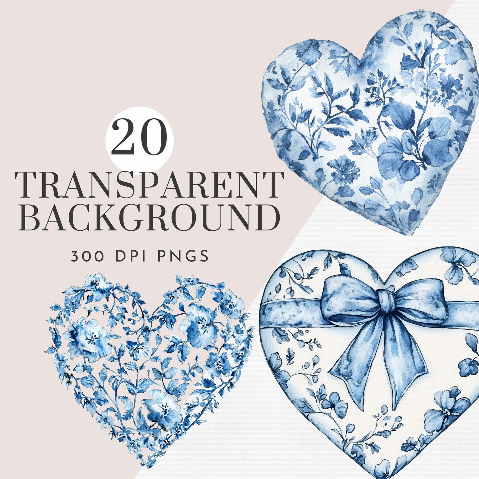 Chinoiserie Valentines Clipart, Valentine's Day Hearts Clipart ...