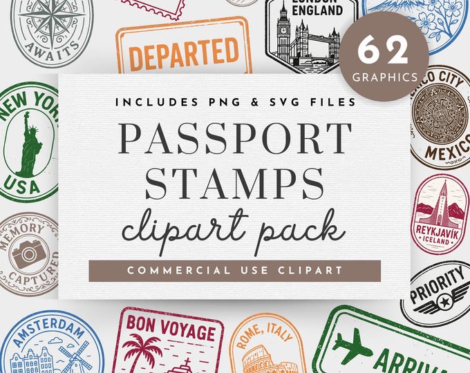 36 Travel Stamp SVG, Stamp Svg Bundle, Passport Stamp, Postmark Svg ...