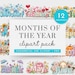 Months of the Year Clipart, Calendar PNG Bundle for Seasonal Planners ...