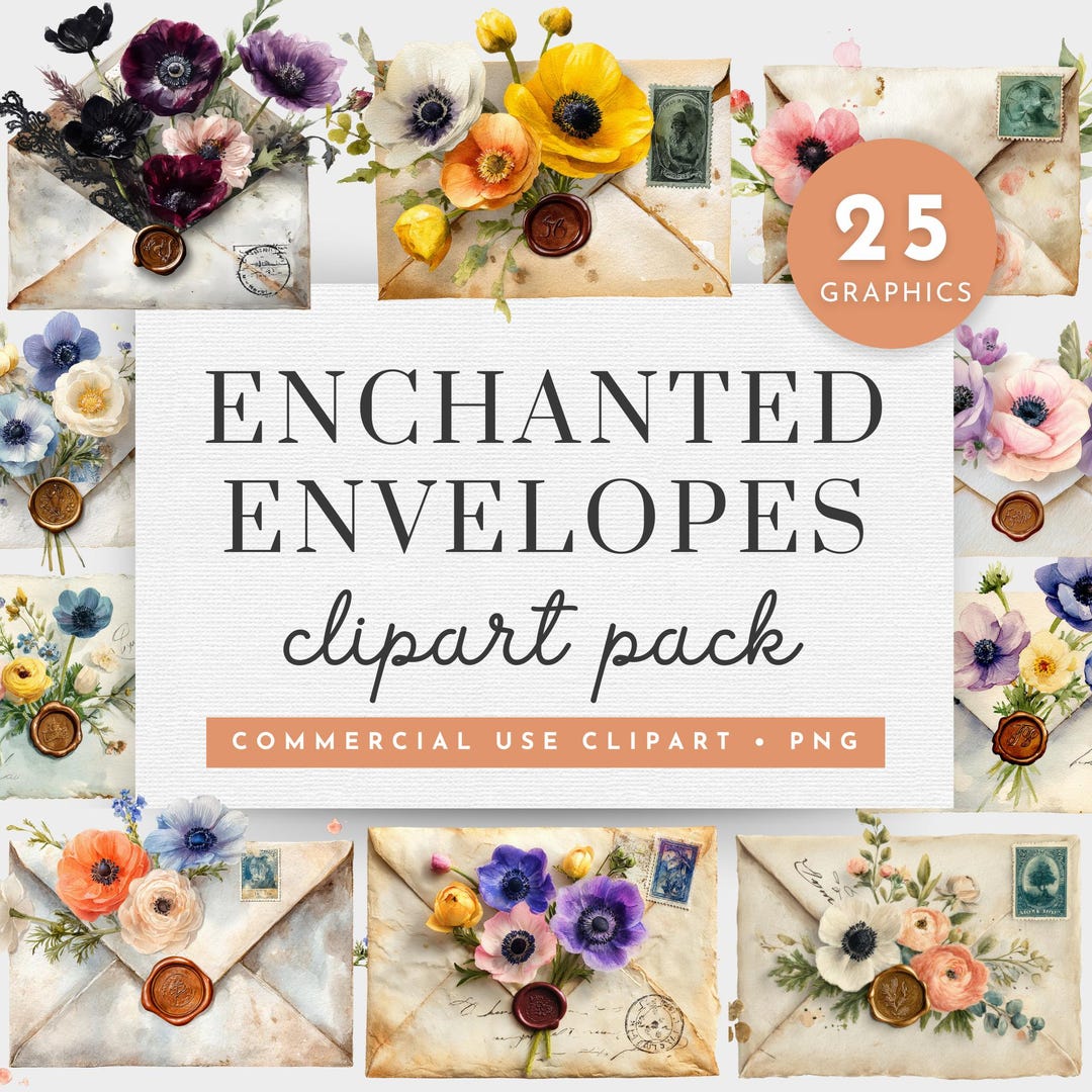 Wax Seal Clipart, Floral Envelope Clipart, Snail Mail Clipart, Happy ...
